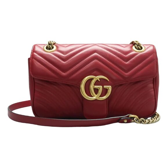 Gucci | Bags | Gucci Gg Marmont Red Leather Shoulder Bag 85021325 ...